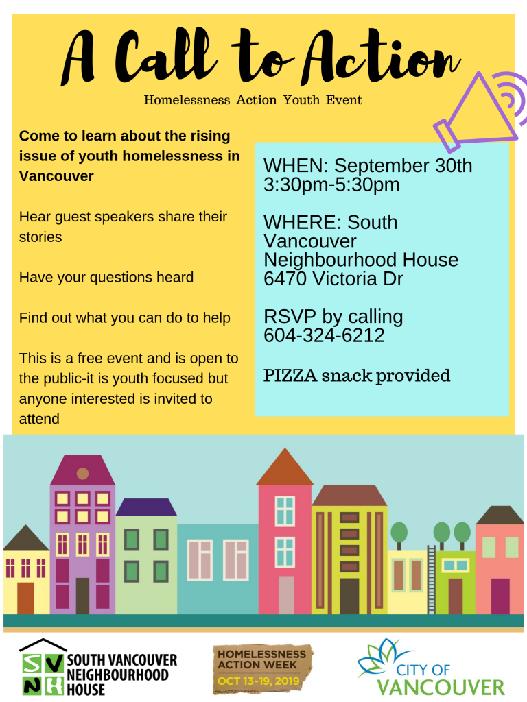 20190930 A Call to Action_Poster - South Vancouver Neighbourhood House